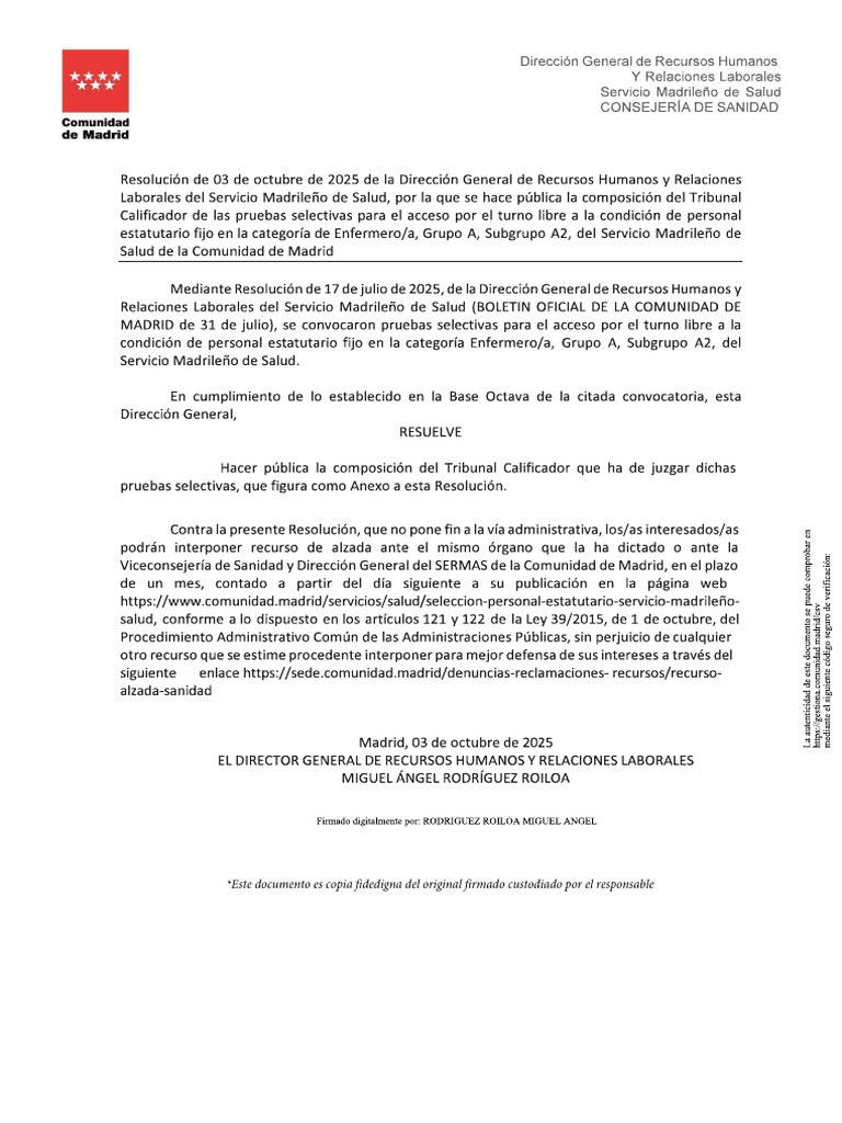 Res Nomb Trib Enfermero A Conv 2025 F | PDF