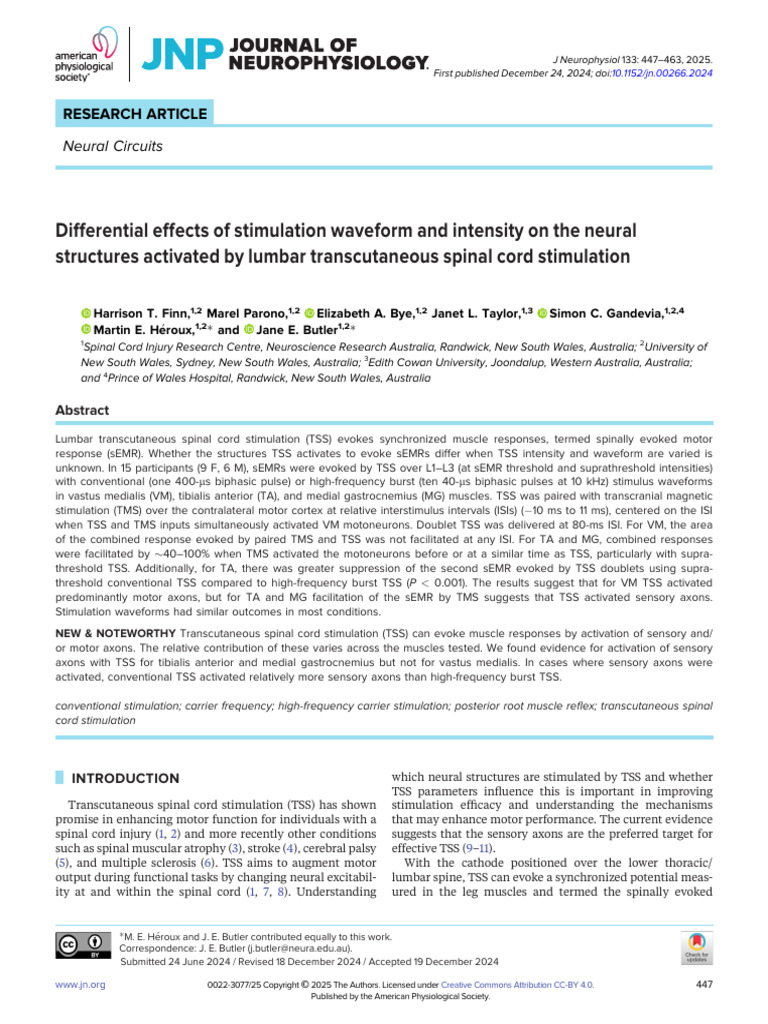 Finn Et Al 2025 Differential Effects of Stimulation Waveform and Intensity On The Neural ...