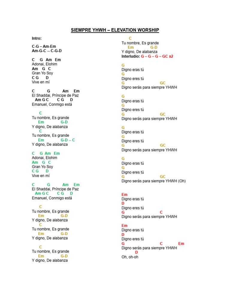 Siempre Yhwh - Elevation (C) | PDF | Tetragrammaton | Contenido bíblico