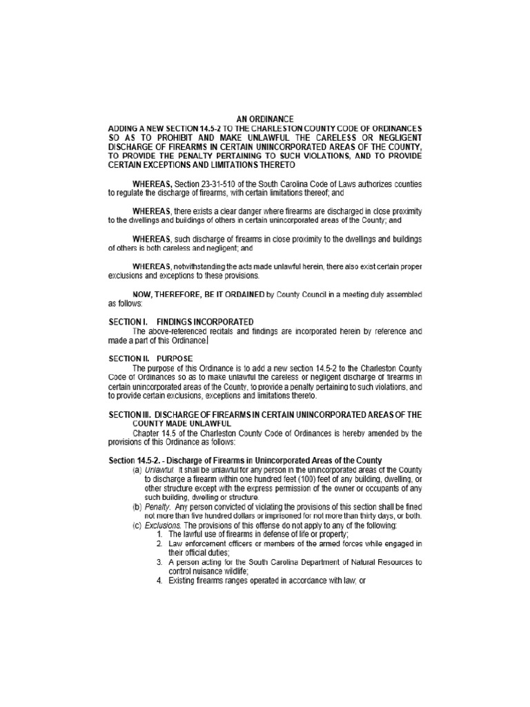 Ordinance To Firearm Discharge | PDF