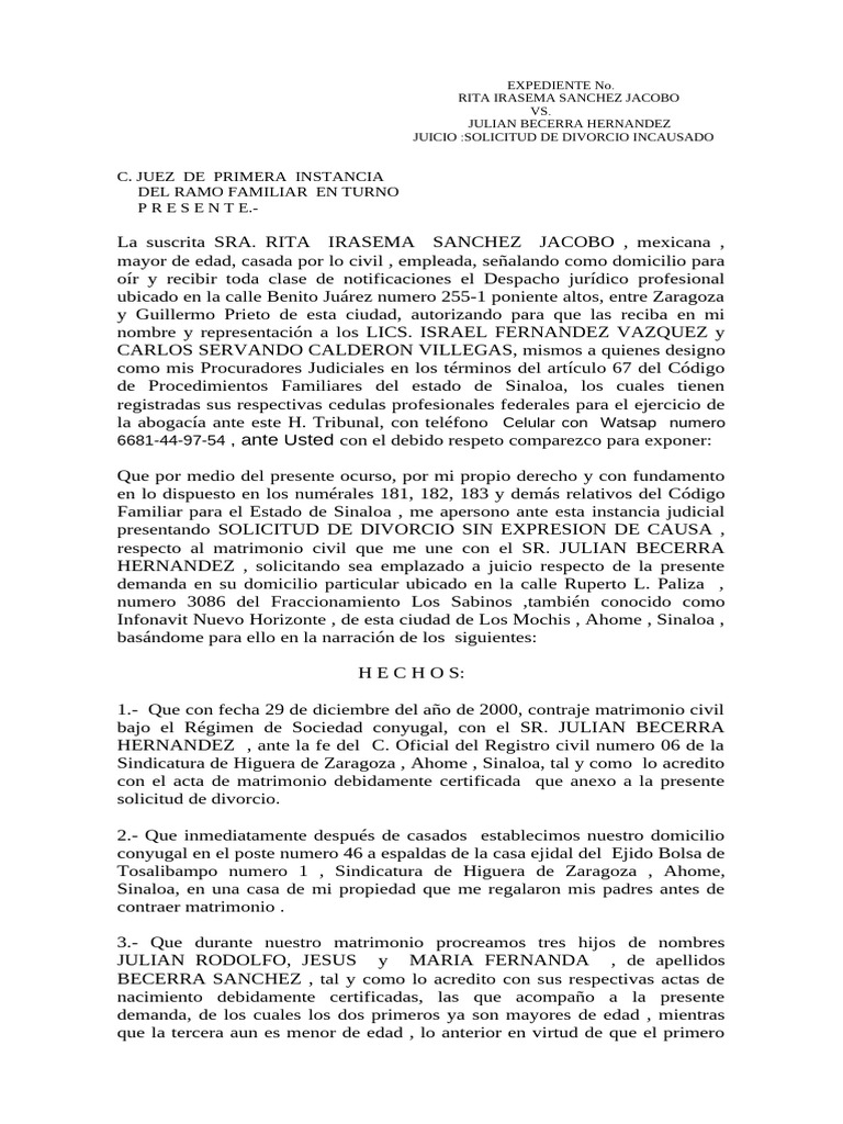 Divorcio Sra. Rita Irasema | PDF | Divorcio | Matrimonio