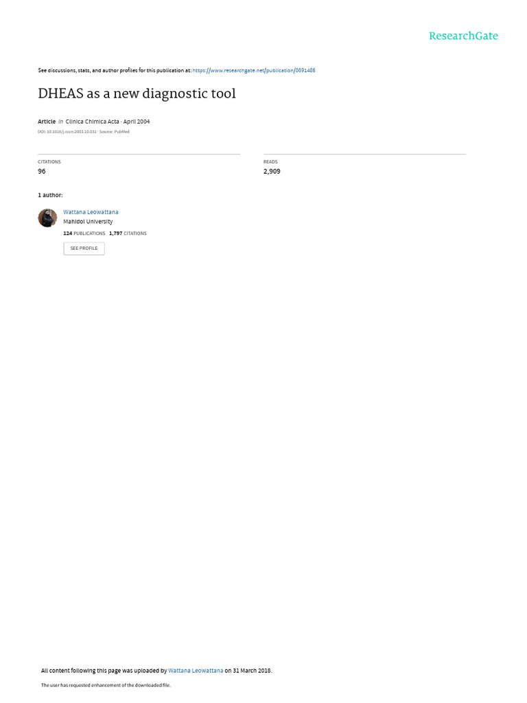 DHEAS: A Novel Diagnostic Tool | PDF | Adrenal Gland ...