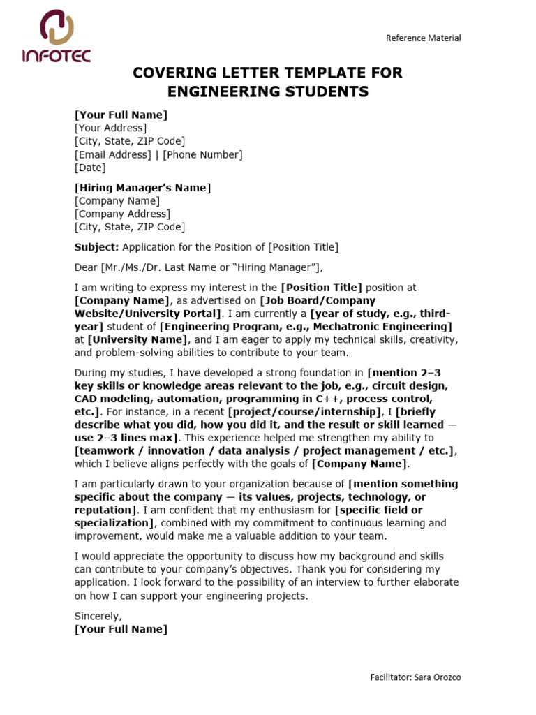Engineering Cover Letter Template | PDF | Engineering | Computer ...