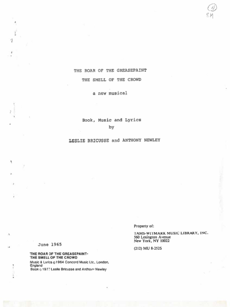 The Roar of The Greasepaint - The Smell of The Crowd Script | PDF