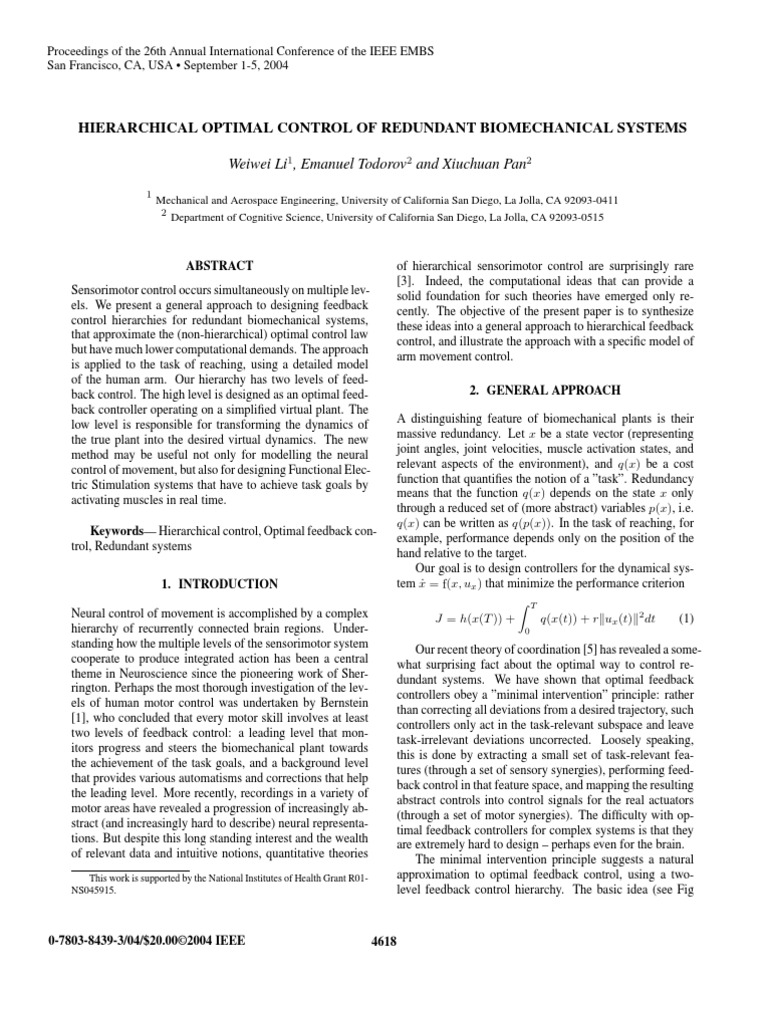 Hierarchical Optimal Control of Redundant Biomechanical Systems | PDF ...