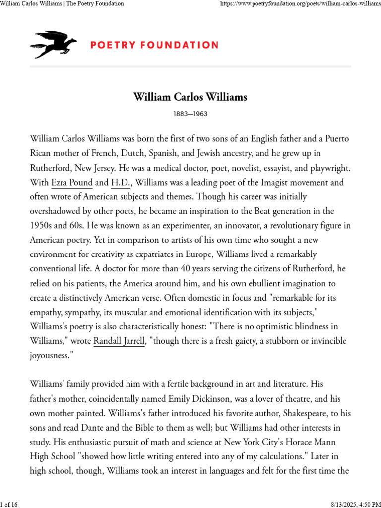 William Carlos Williams - The Poetry Foundation | PDF | Poetry