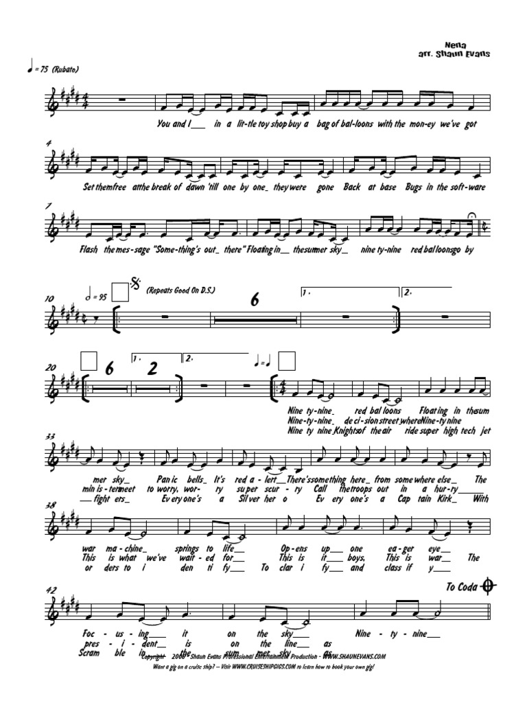 99 Red Balloons - 3 horns + Rhythm - Nena | PDF | Music Industry ...