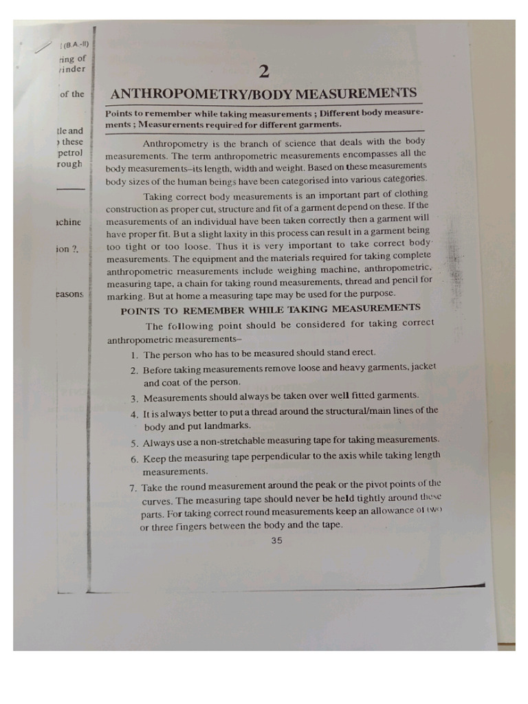 UNIT 2 Body Measurements | PDF