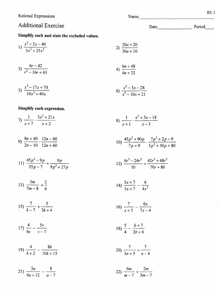 Rational Expressions - Additional Exercise | PDF