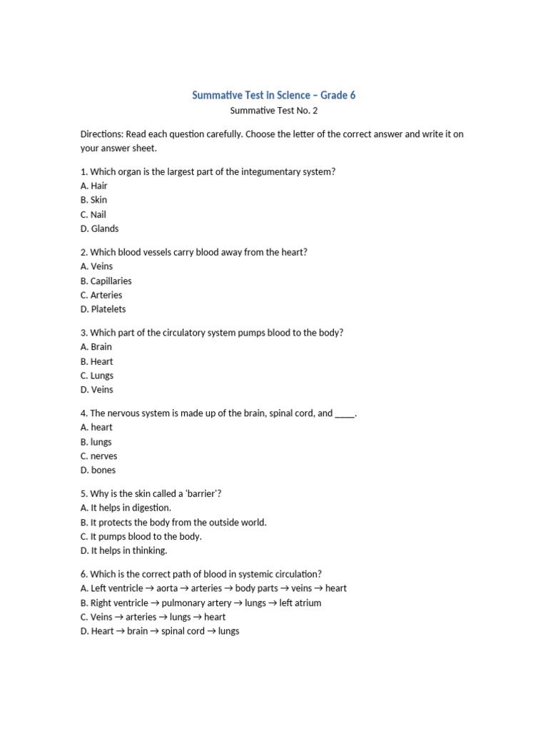 Summative Test Science6 W3-4 DepEdClick | PDF | Heart | Circulatory System