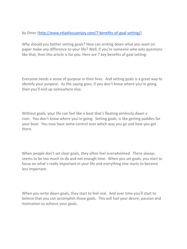 7 Benefits of Goal Setting 1 | PDF | Goal Setting | Goal