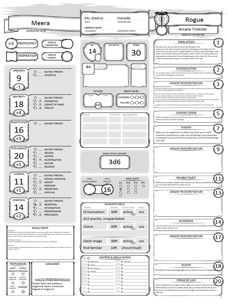 Character Sheet Rogue-At Editable | PDF | Dungeons & Dragons | Role ...