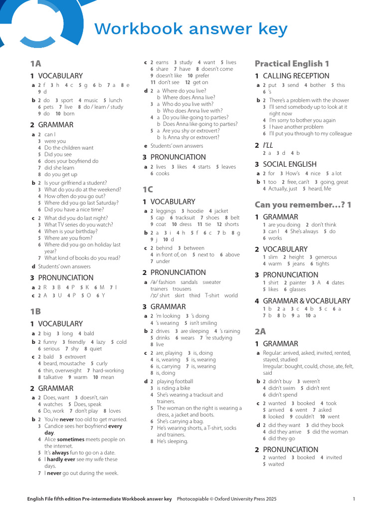 Ef5e Pre Int All Workbook Answer Keys | PDF | Clothing | Fashion