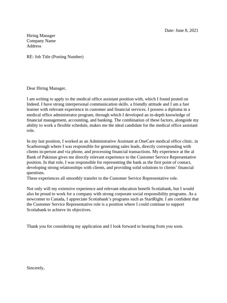 Medical Office Assistant Application Letter | PDF