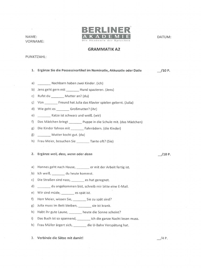 A2 Gramerprüfung | PDF