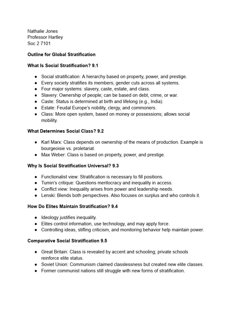 Outline For Global Stratification | PDF | Social Stratification | World ...
