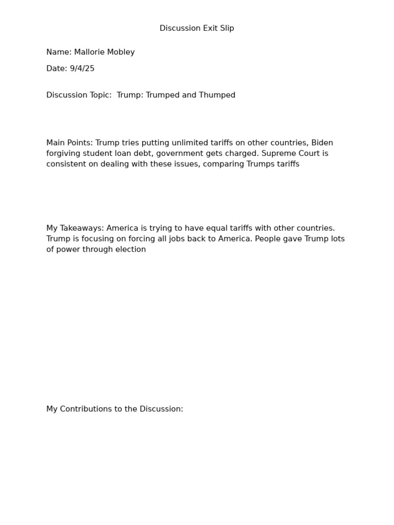 Discussion Exit Slip | PDF