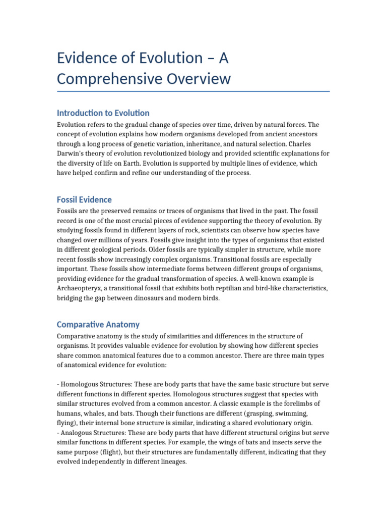 Evidence Supporting Evolution Explained | PDF | Evolution | Genetics