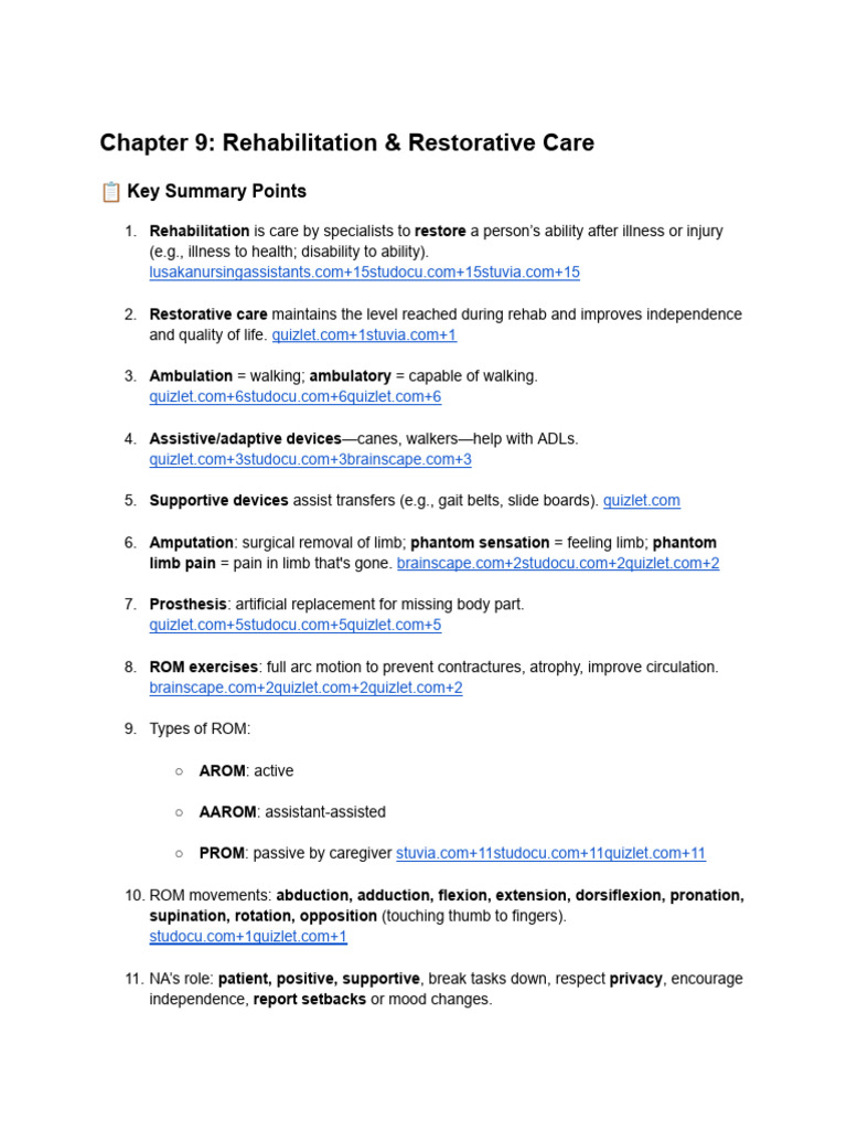 Chapter 9 - Rehabilitation & Restorative Care | PDF | Anatomical Terms ...