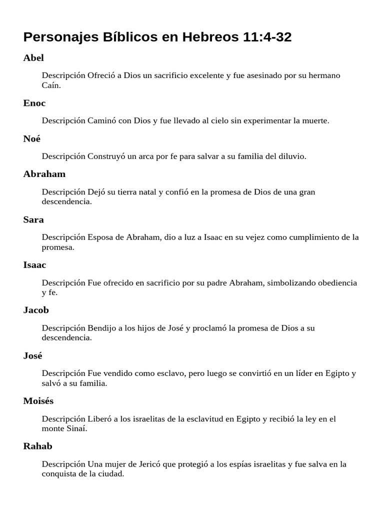 Personajes de fe en Hebreos 11:4-32 | PDF