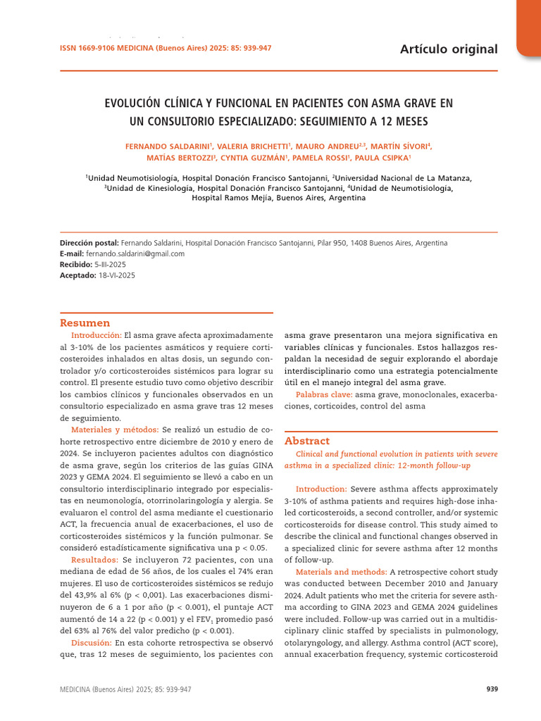Evaluacion Clinica y Funcional de Asma Grave | PDF | Asma | Medicina