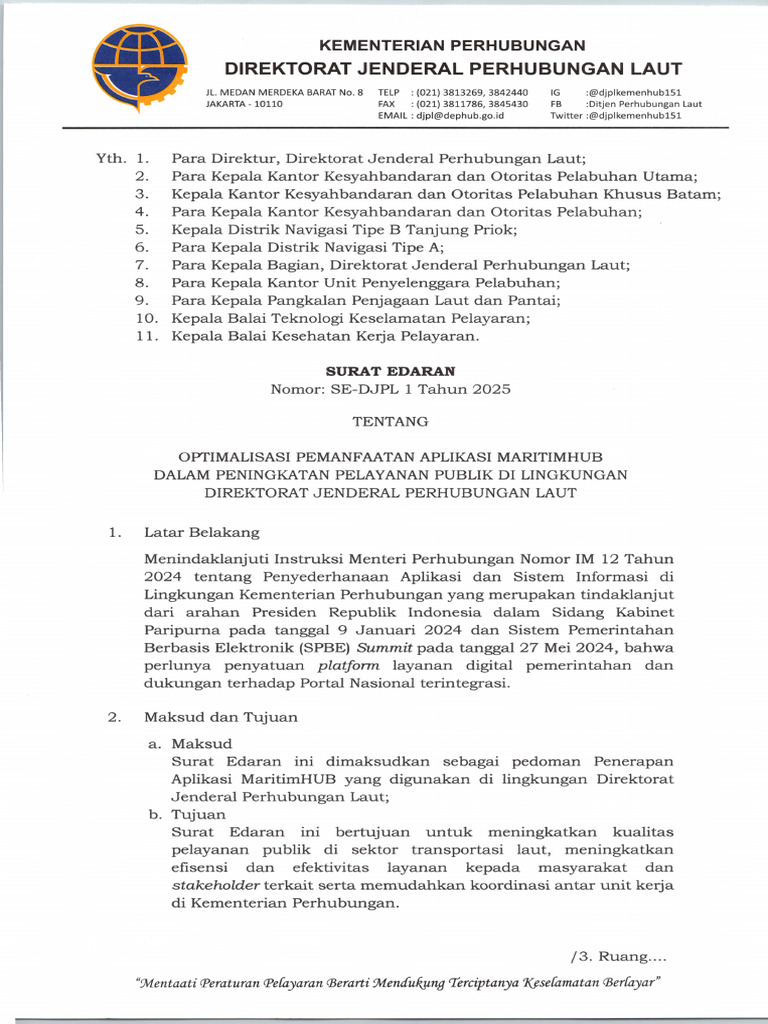 SE - DJPL 1 TAHUN 2025 Tentang Optimalisasi Pemanfaatan Aplikasi ...