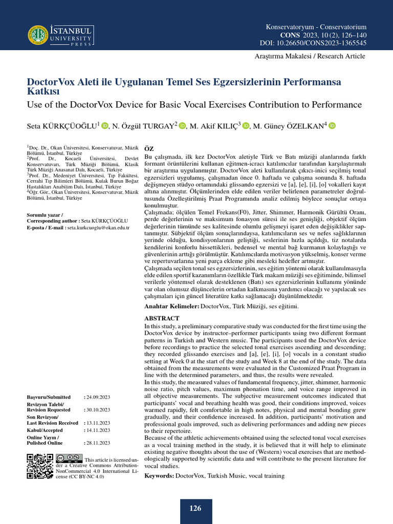 Use of The DoctorVox Device For Basic Vocal Exercises Contribution To ...