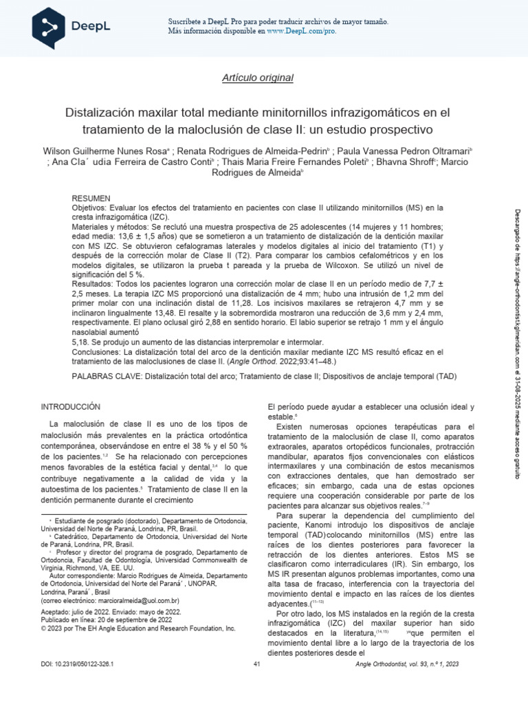 Total Arch Maxillary Distalization Using Infrazygomatic Crest Es | PDF ...