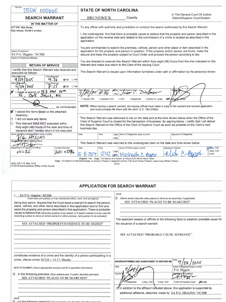 Search Warrant for Oak Island Murder Case | PDF | Affidavit | Search ...
