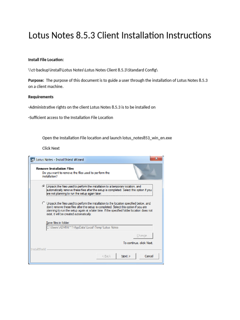 Lotus Notes Client 8.5.3 Install Inst | PDF