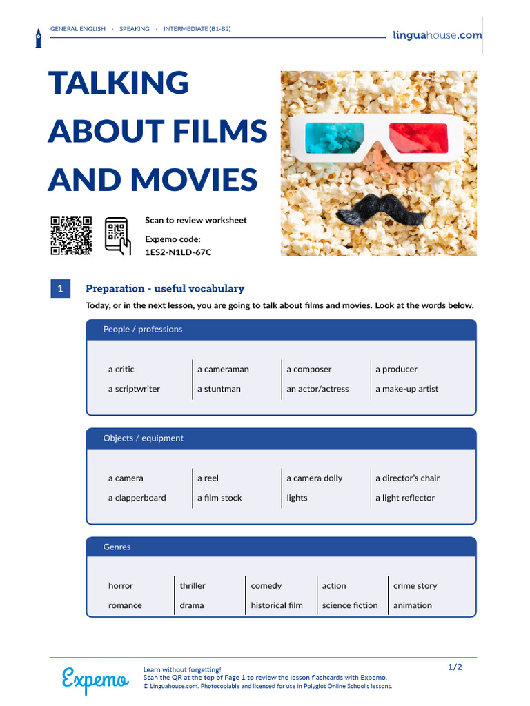 Talking About Films and Movies British English Teacher B1 B2 | PDF ...