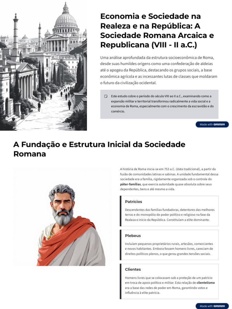 Economia e Sociedade Na Realeza e Na Republica A Sociedade Romana ...