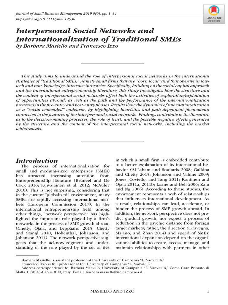 Social Networks in SME Internationalization | PDF | Theory | Social Capital