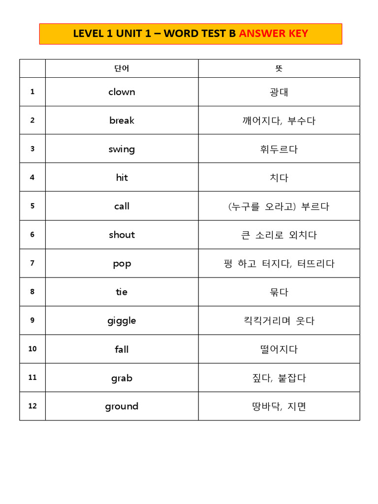 Bricks Reading 150 - L1 - Word Test B - Answer Key | PDF