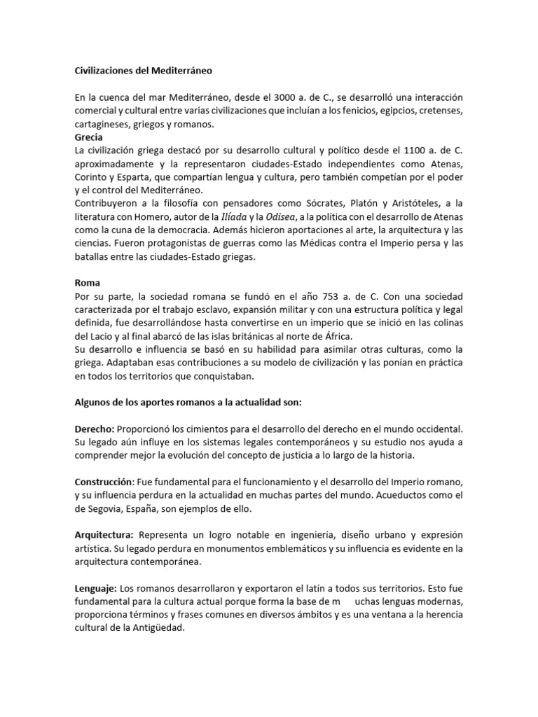 Civilizaciones Del Mediterráneo | PDF | Antigua Grecia | imperio Romano
