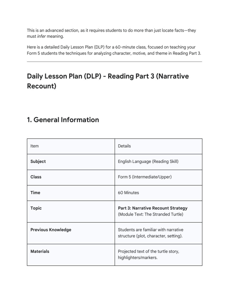 Part 3 Narrative Recount Daily Lesson Plan (DLP) | PDF | Lesson Plan | Narrative