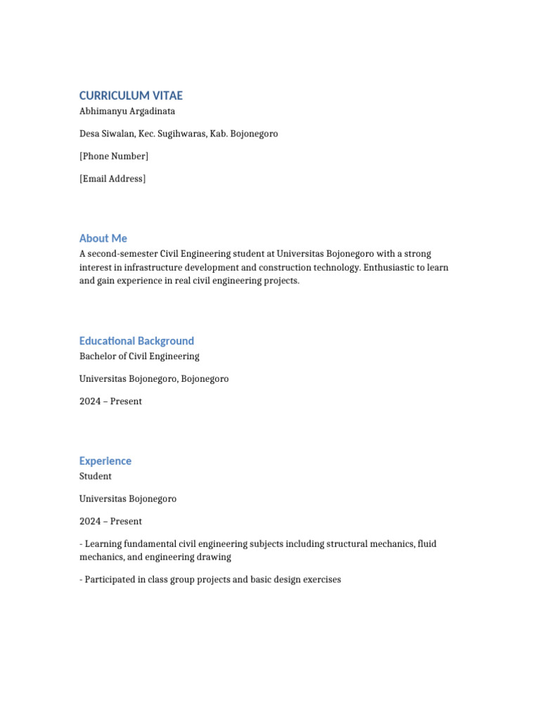 Unduh CV Word - CV - Abhimanyu - Argadinata | PDF