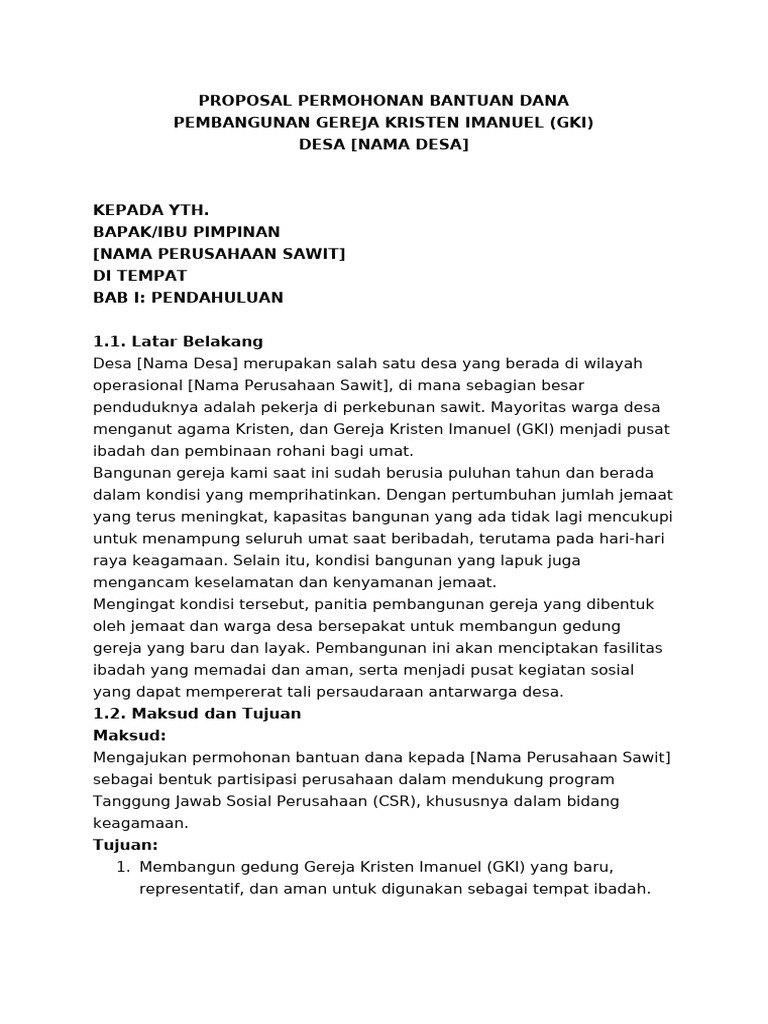 Contoh Draft Proposal Pembangunan Gereja | PDF
