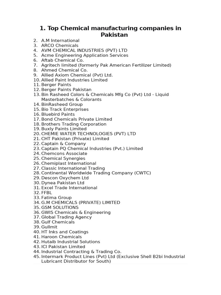 Top Chemical Companies in Pakistan | PDF