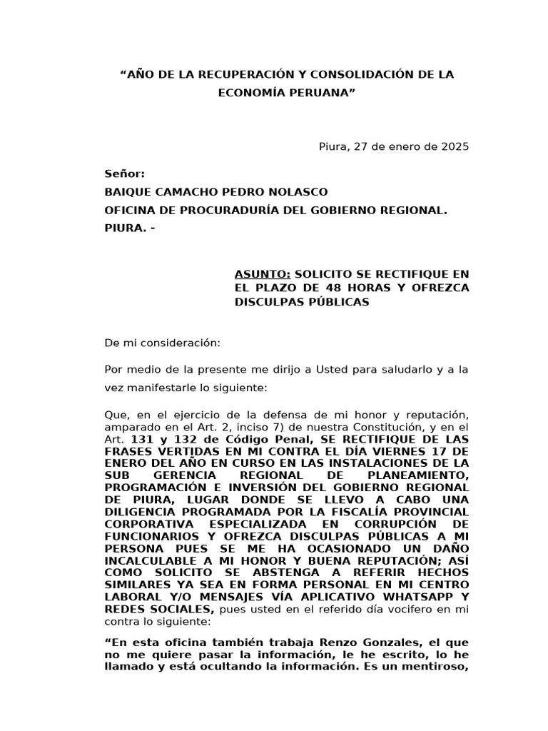 Carta Actualizada - Renzo Gonzales | PDF