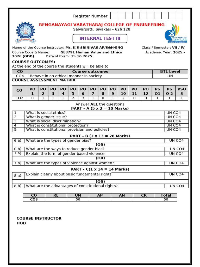 GE3791 Human Values Exam Questions | PDF | Social Policy | Social ...