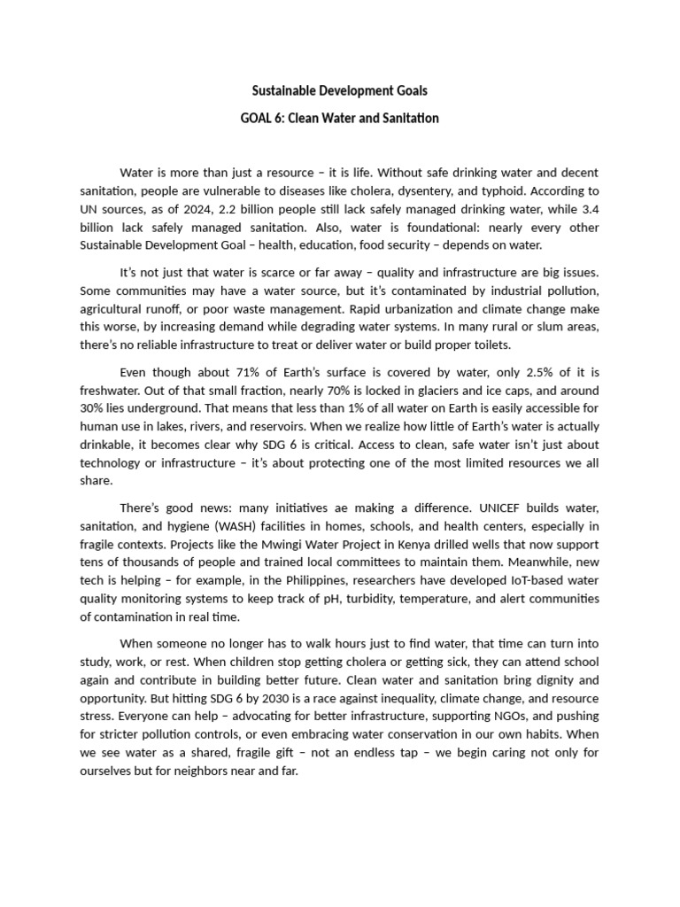 Achieving SDG 6: Clean Water Access | PDF | Drinking Water | Water