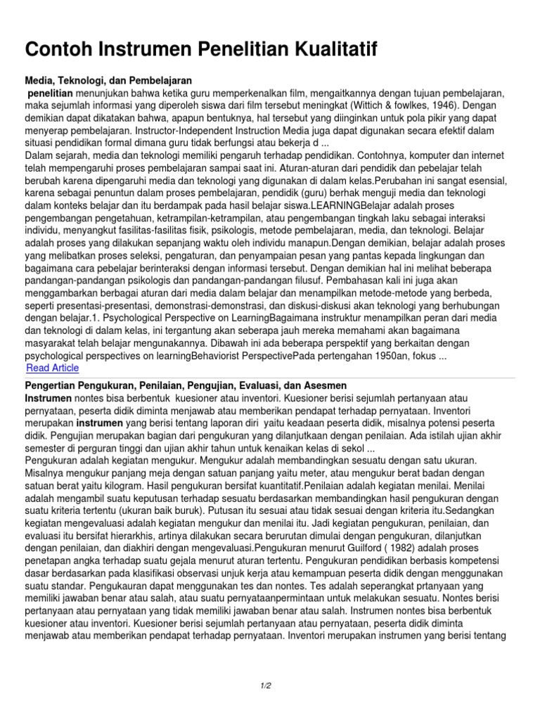 Contoh Instrumen Penelitian Kualitatif | PDF