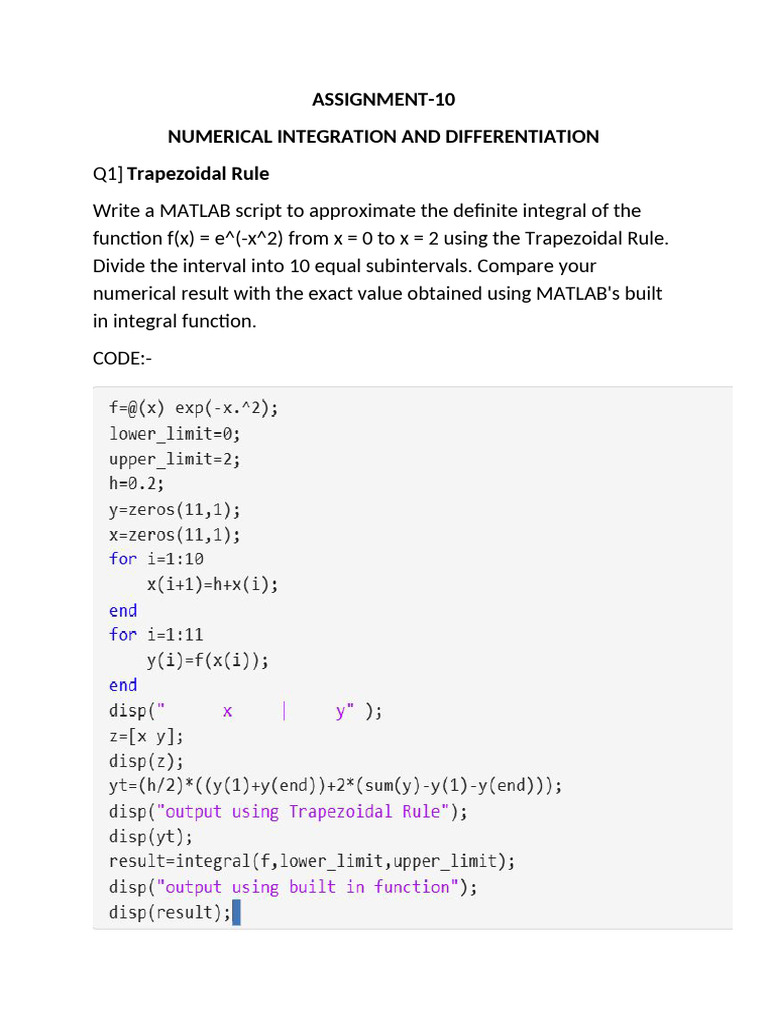 Matlab Code On Numerical Integration | PDF