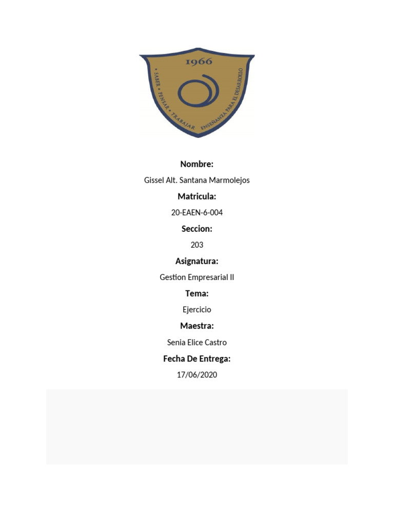 Gissel Ejercicio (20-EAEN-6-004) | PDF