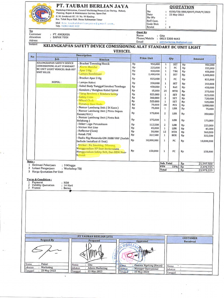 Quot 0350 Kelengkapan Safety Device Lv-007 PT Angkasa (Bar) | PDF