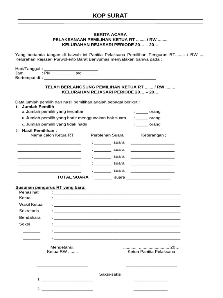 Draft BA Dan Surat Permohonan SK RT Atau RW | PDF