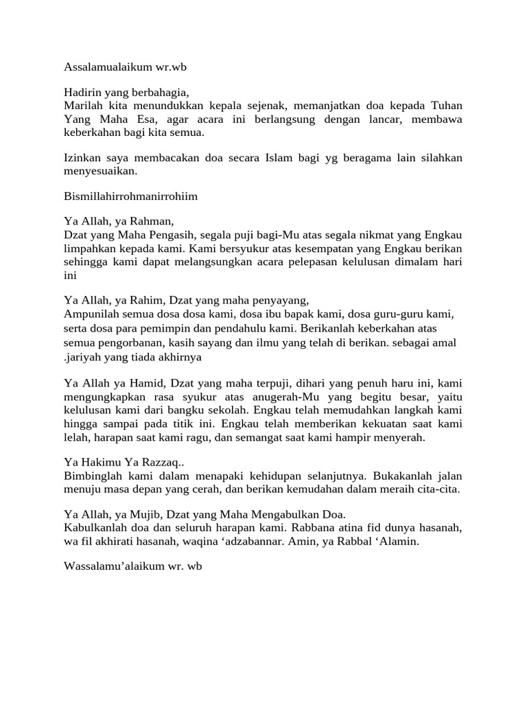 Doa Pembuka Perpisahan | PDF