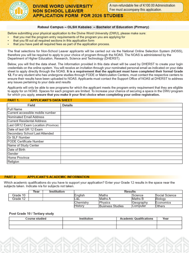 DWU Non-School Leaver Application Guide | PDF | Educational Stages