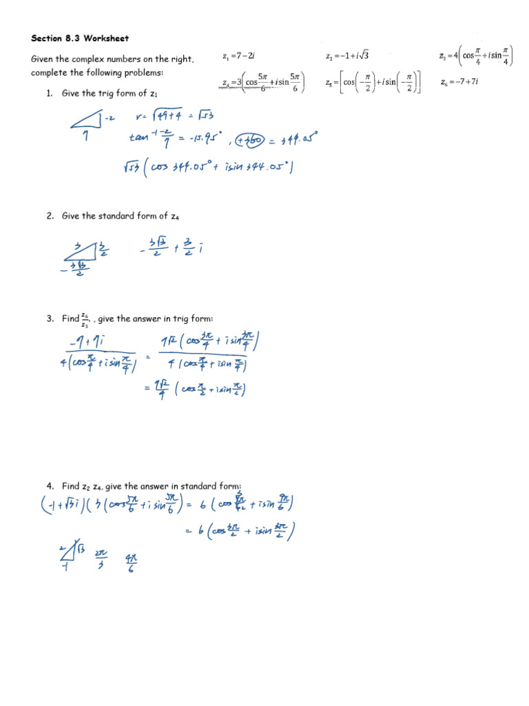 Complex Number Operations Worksheet | PDF